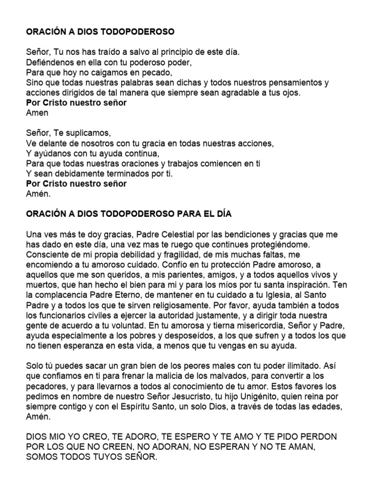 Oraciones al Dios Todopoderoso | PDF | Oración | orador del Señor