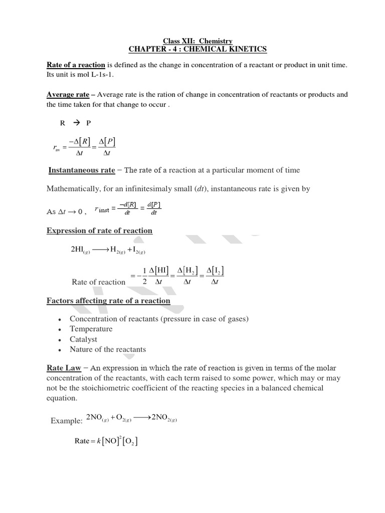 Chemical Kinetics - Notes | PDF | Reaction Rate | Activation Energy