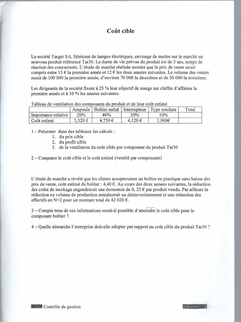 Exos Corriges Couts Cibles | PDF