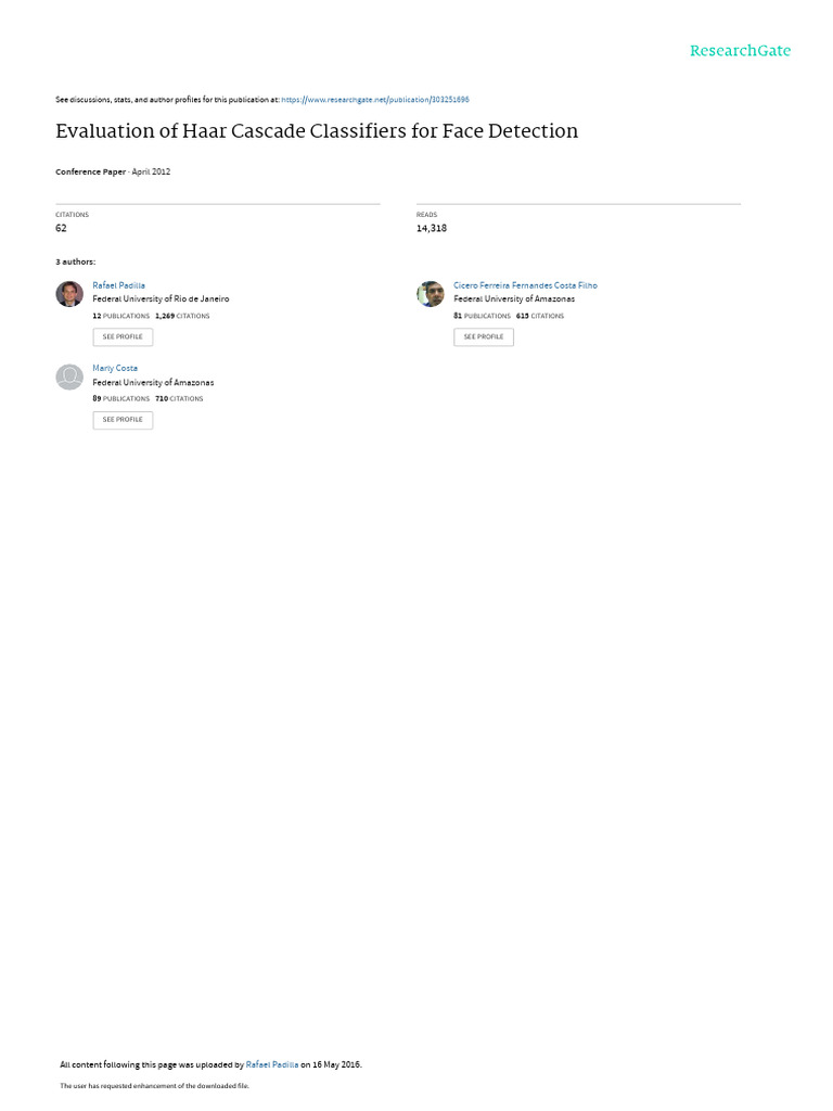 ICDIP2012 Evaluationof Haar Cascade Classifiers Designedof Face Detection | PDF | Statistical ...