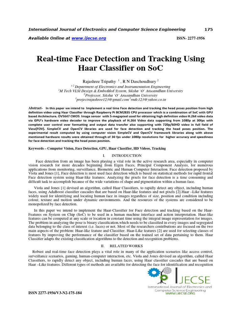 Real-Time Face Detection and Tracking Using Haar Classifier On Soc | PDF | Graphics Processing ...