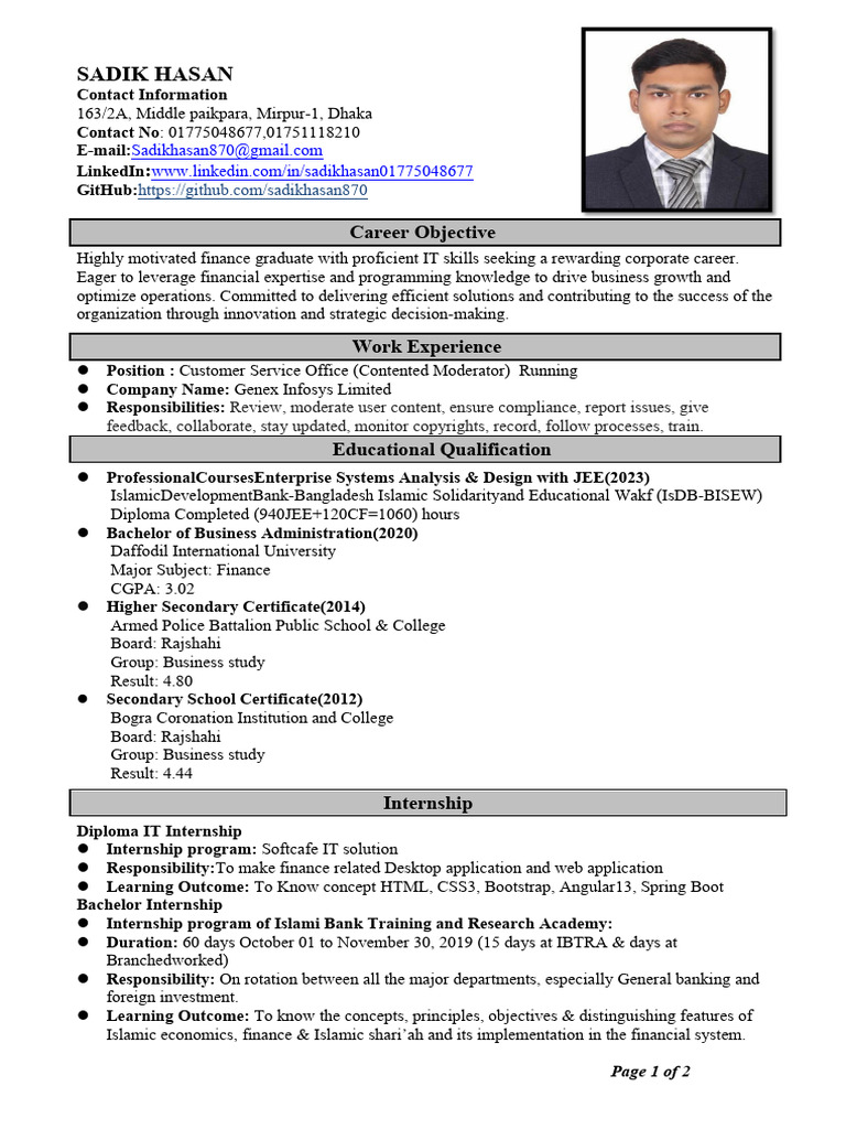 CV Sadik Hasan 1 | PDF