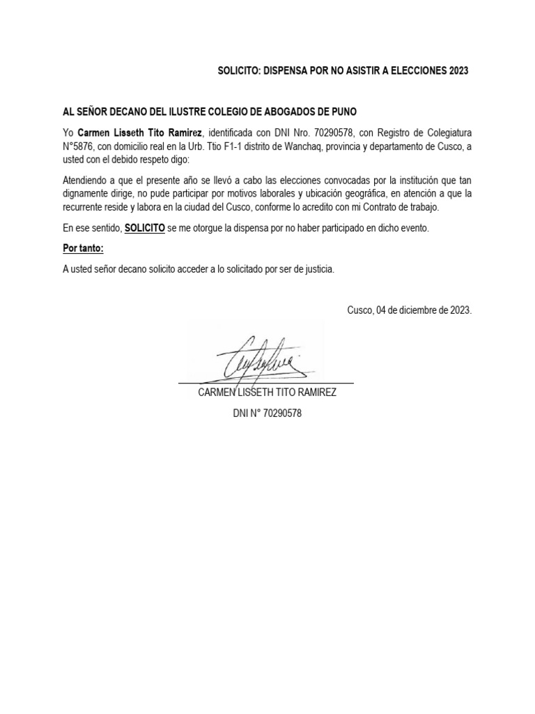 Solicito Dispensa | PDF