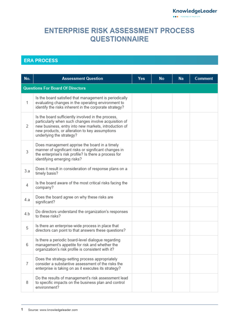 Enterprise Risk Assessment Process Questionnaire Template | PDF | Risk ...