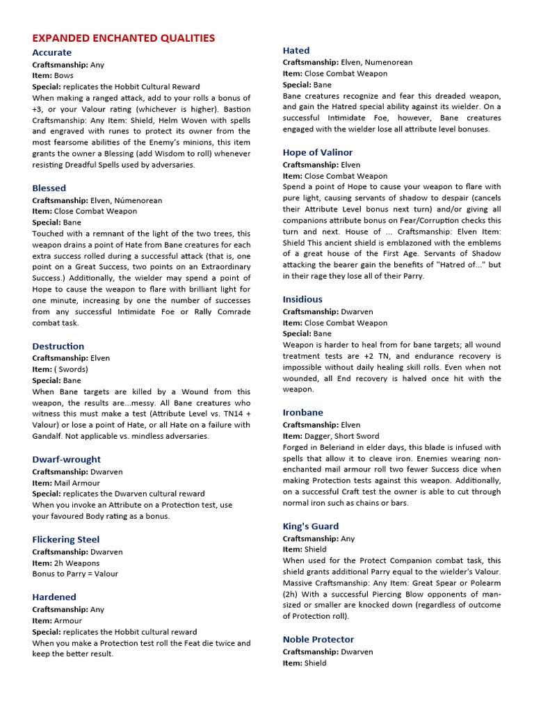 Expanded Enchanted Qualities | PDF