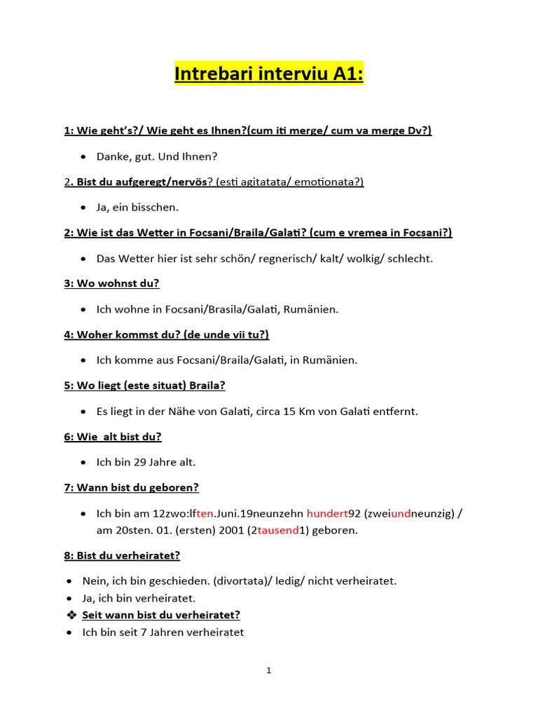 Intrebari Interviu A1 | PDF