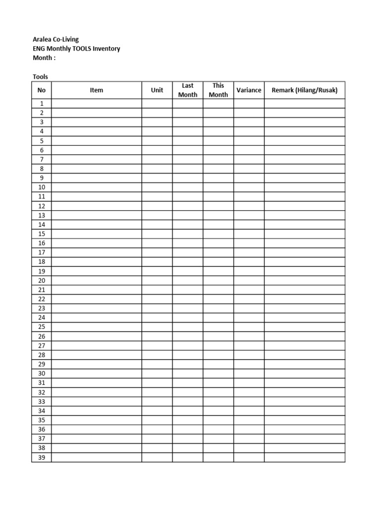 Eng Tools Inventory Form PDF | PDF