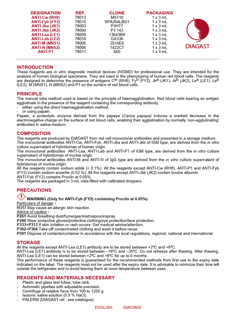 Diagast Duffy Fyb 78015 Igm | PDF | Monoclonal Antibody | Antibody