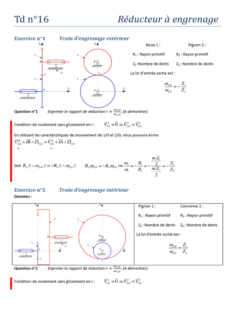 TD N°16 Train Épicycloïdal Correction | PDF
