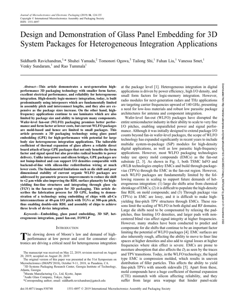 Design and Demonstration of Glass Panel Embedding For 3d System ...