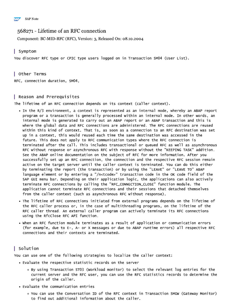 Lifetime RFC Connection | PDF