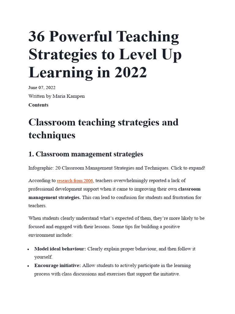 36 Powerful Teaching Strategies To Level Up Learning in 2022 | PDF