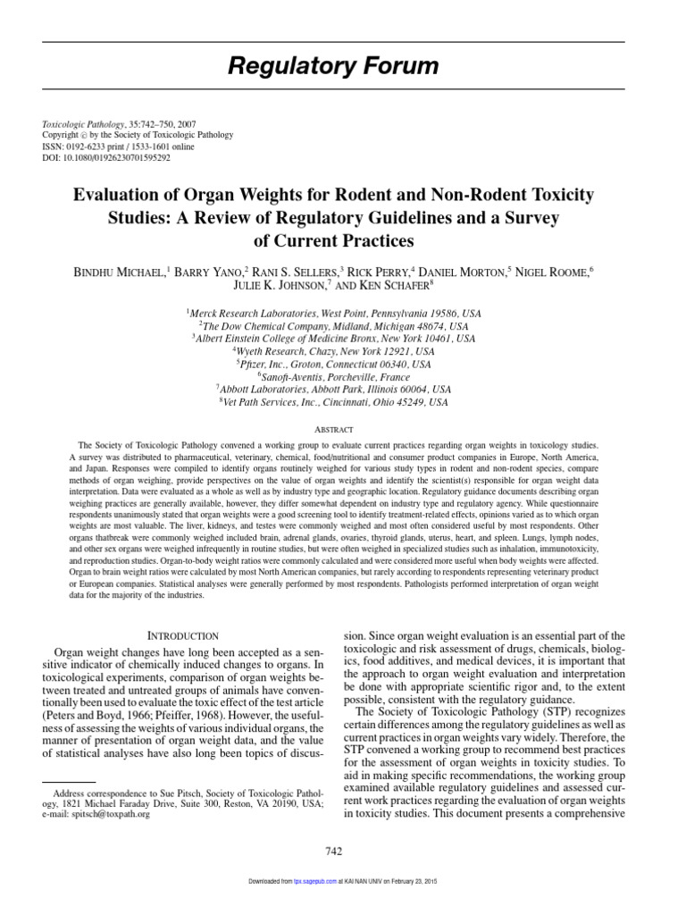 Evaluation of OrganWeights for Rodent and Non-Rodent Toxicity | PDF ...