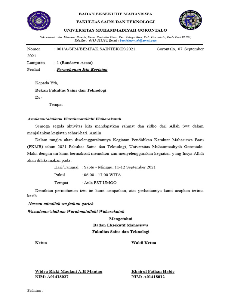 Izin Kegiatan PKMB | PDF