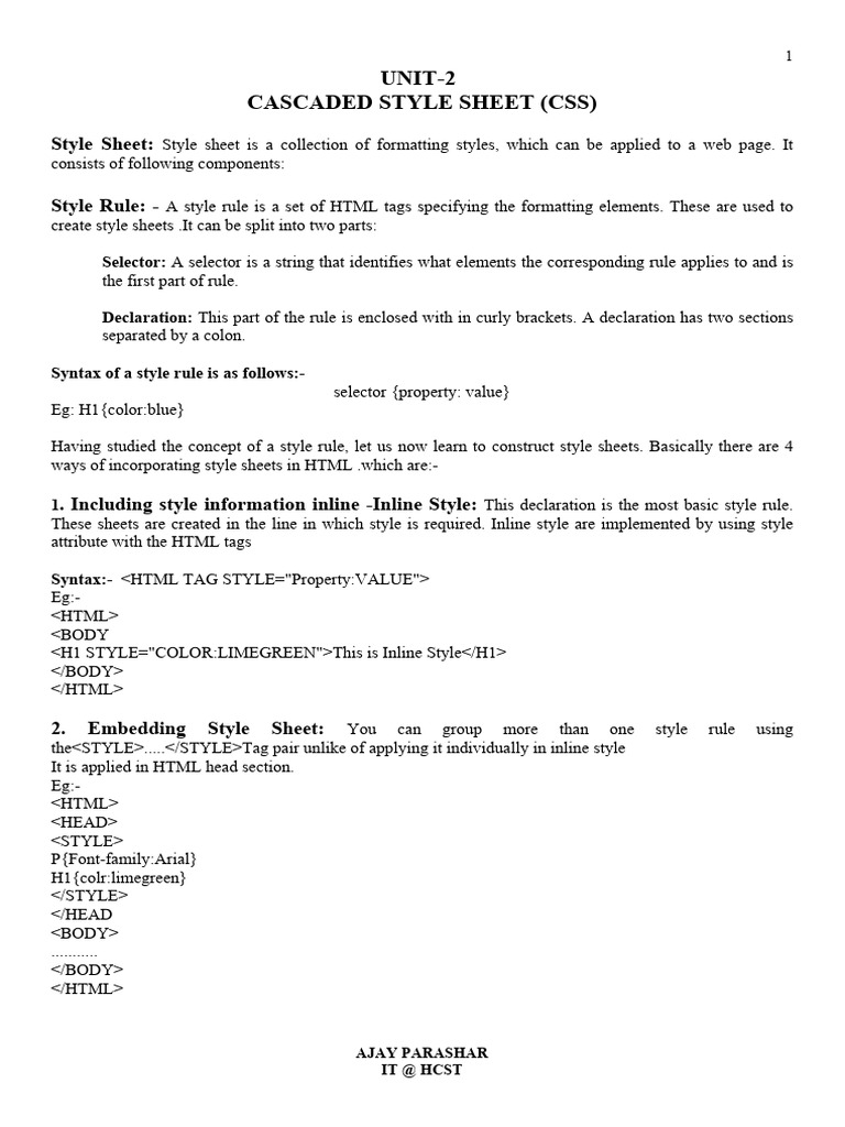 Unit-2 CSS | PDF | Html Element | Html