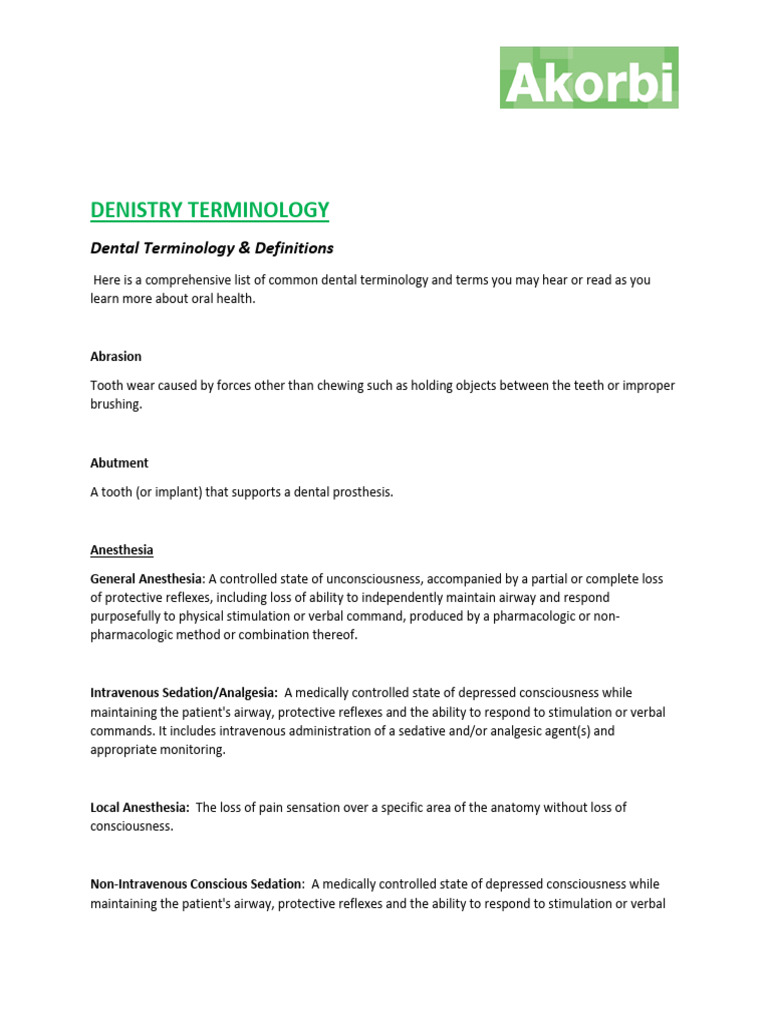 Dental Terminology and Definitions Guide | PDF | Periodontology | Tooth