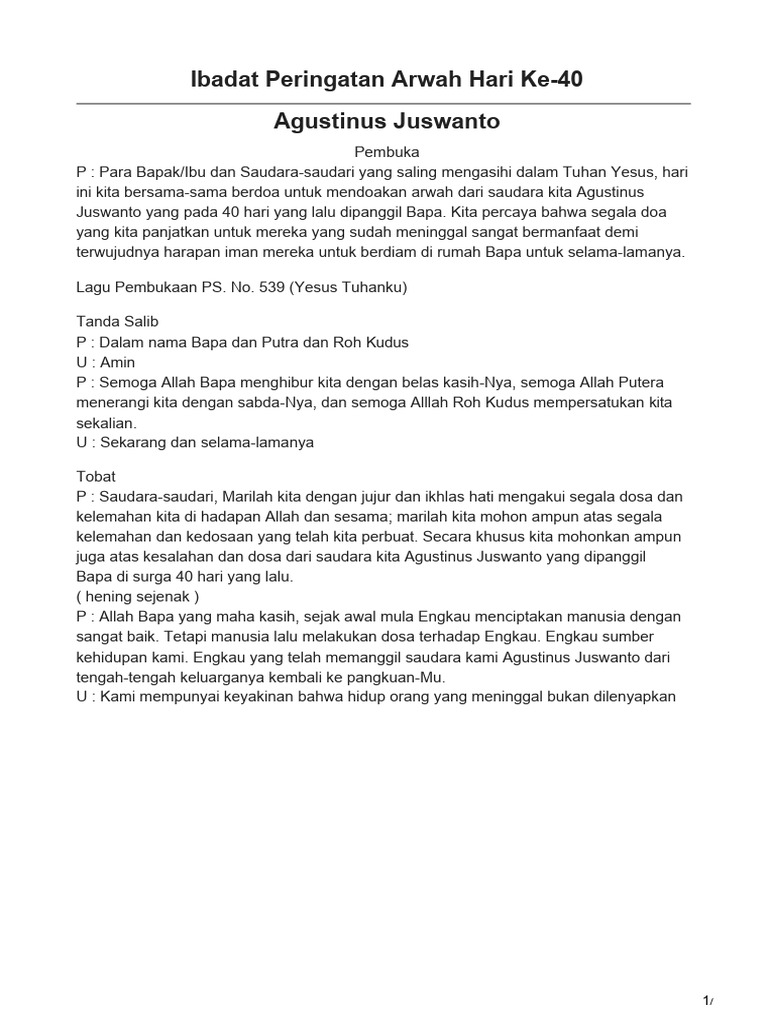 Ibadat Peringatan Arwah Hari Ke-40 | PDF | Kajian Bahasa Asing | Agama ...