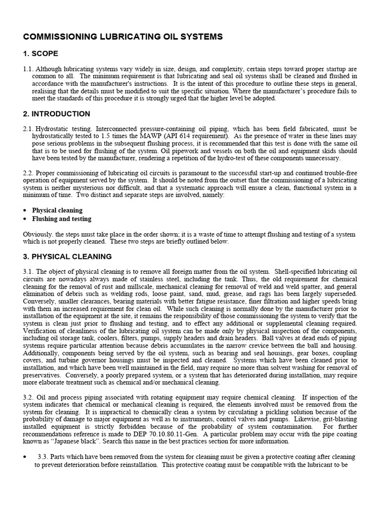 Lubricating Oil System Commissioning | PDF | Pump | Valve