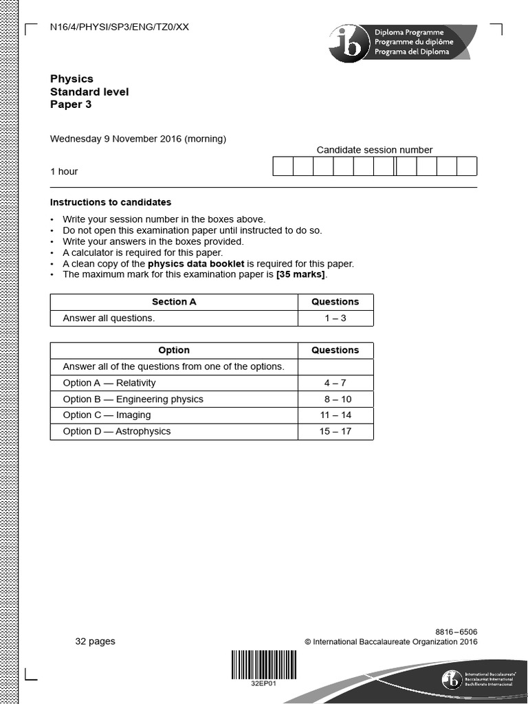 Physics Paper 3 SL | PDF