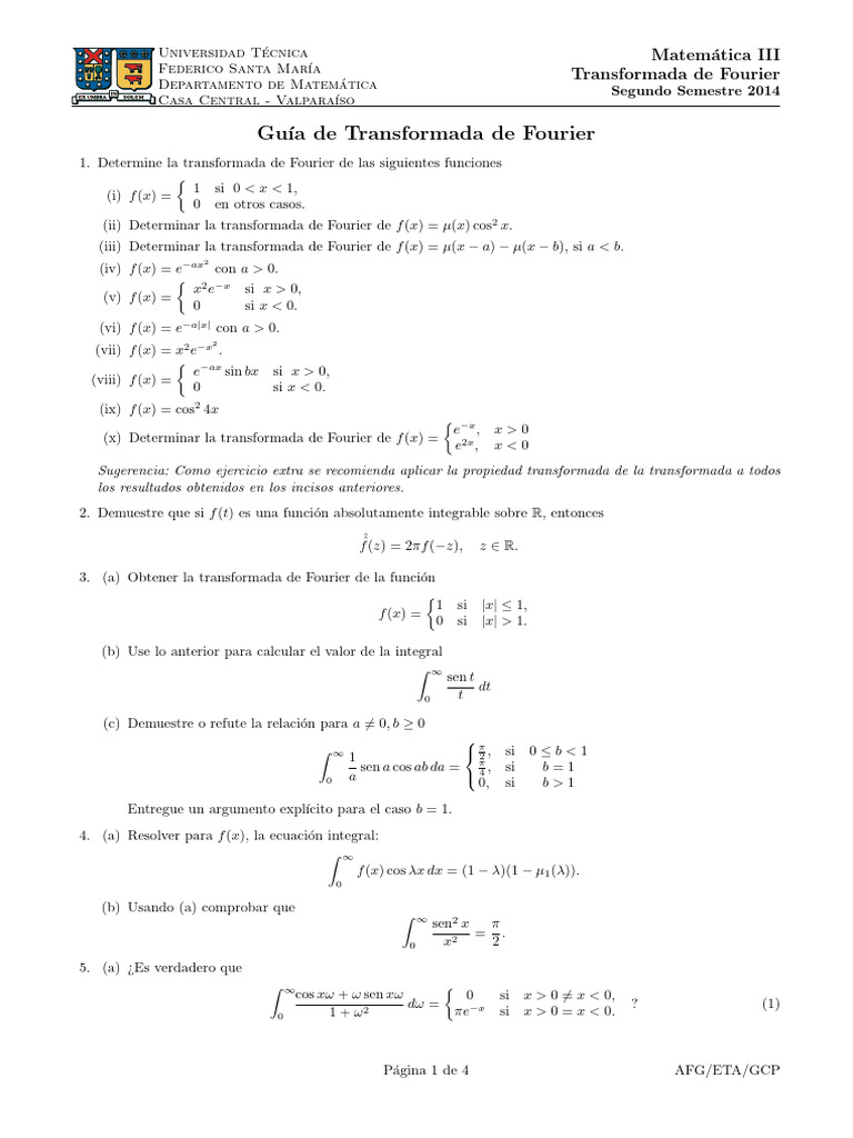 Guia de Transformada de Fourier | PDF | Integral | Ecuaciones