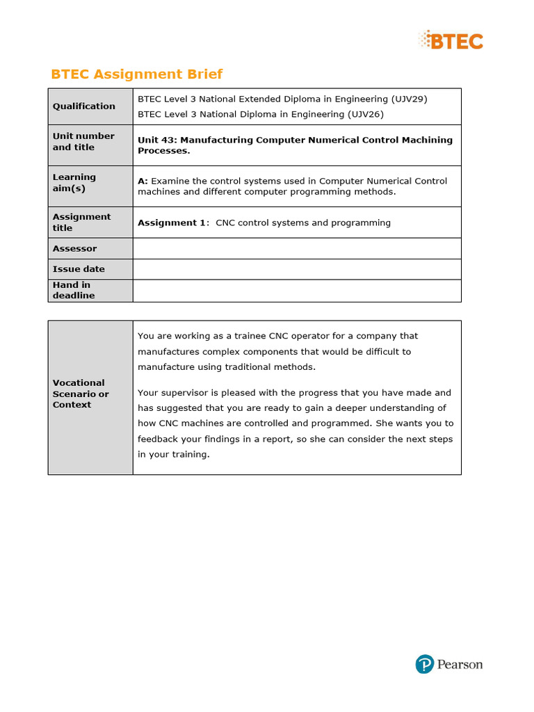 Unit 43 Cnc Assignment 1 Pdf Numerical Control Feedback