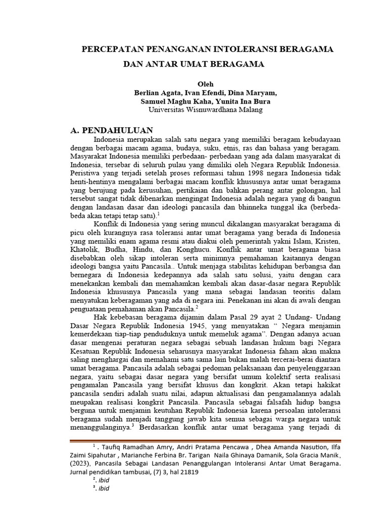 Percepatan Penanganan Intoleransi Beragama Dan Antar Umat Beragama ...