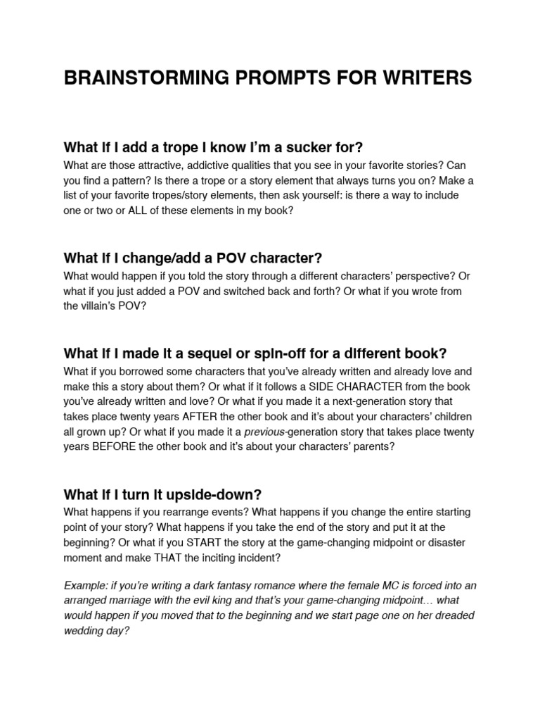Brainstorming Prompts For Writers | PDF