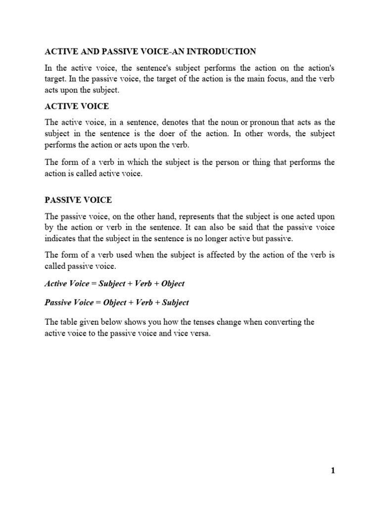 Active and Passive Voice | PDF | Subject (Grammar) | Verb