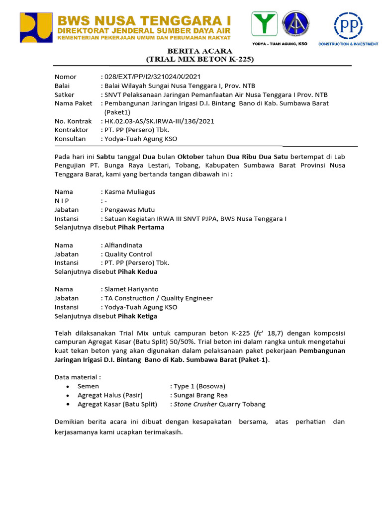 Berita Acara Trial Lab Beton | PDF