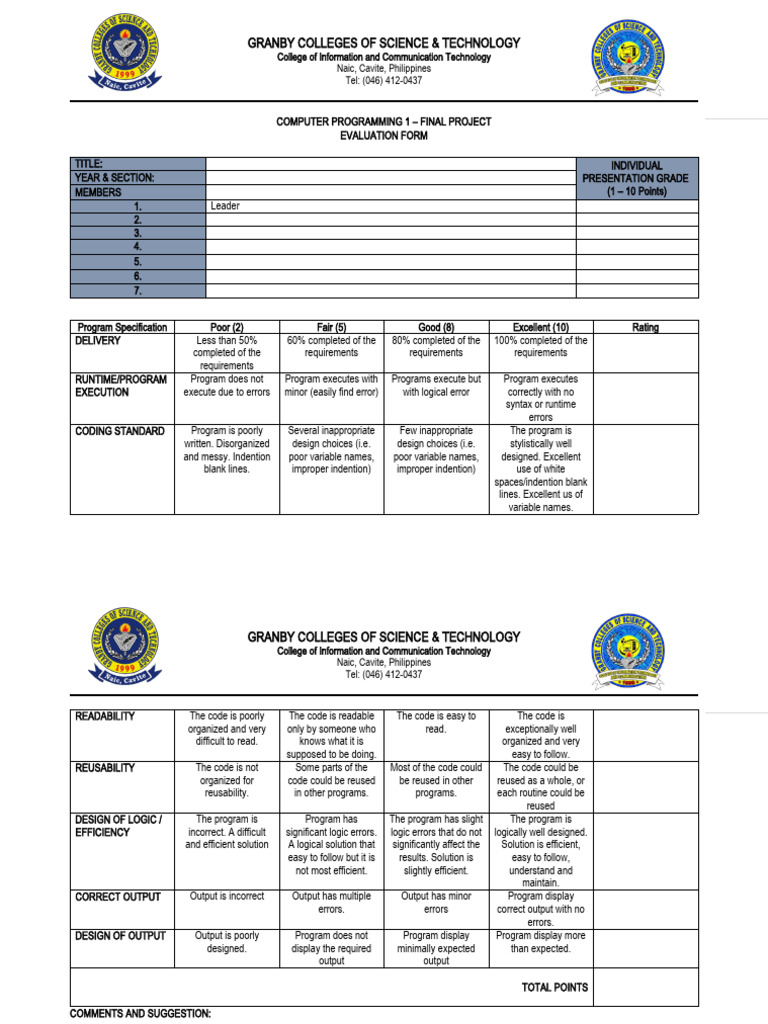 C++ - EvaluationSheet - Final Project | PDF | Computing | Computer Programming