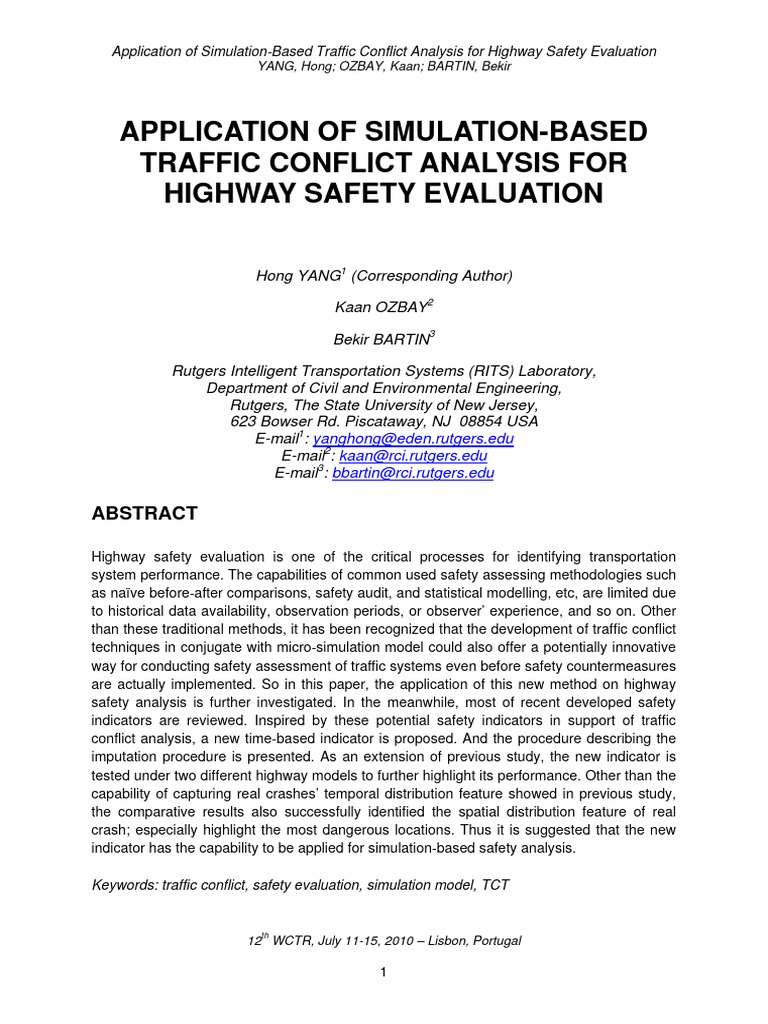 Application of Simulation-Based Traffic Conflict A | PDF