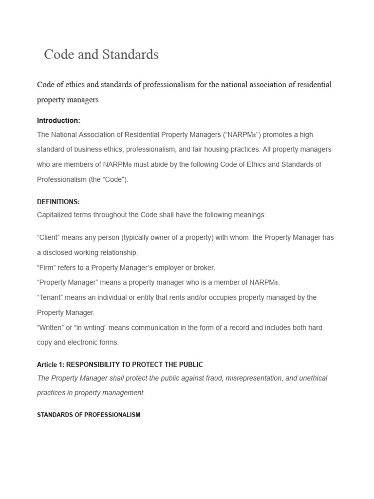 Code of Conduct of Property Management | PDF | Property Management ...