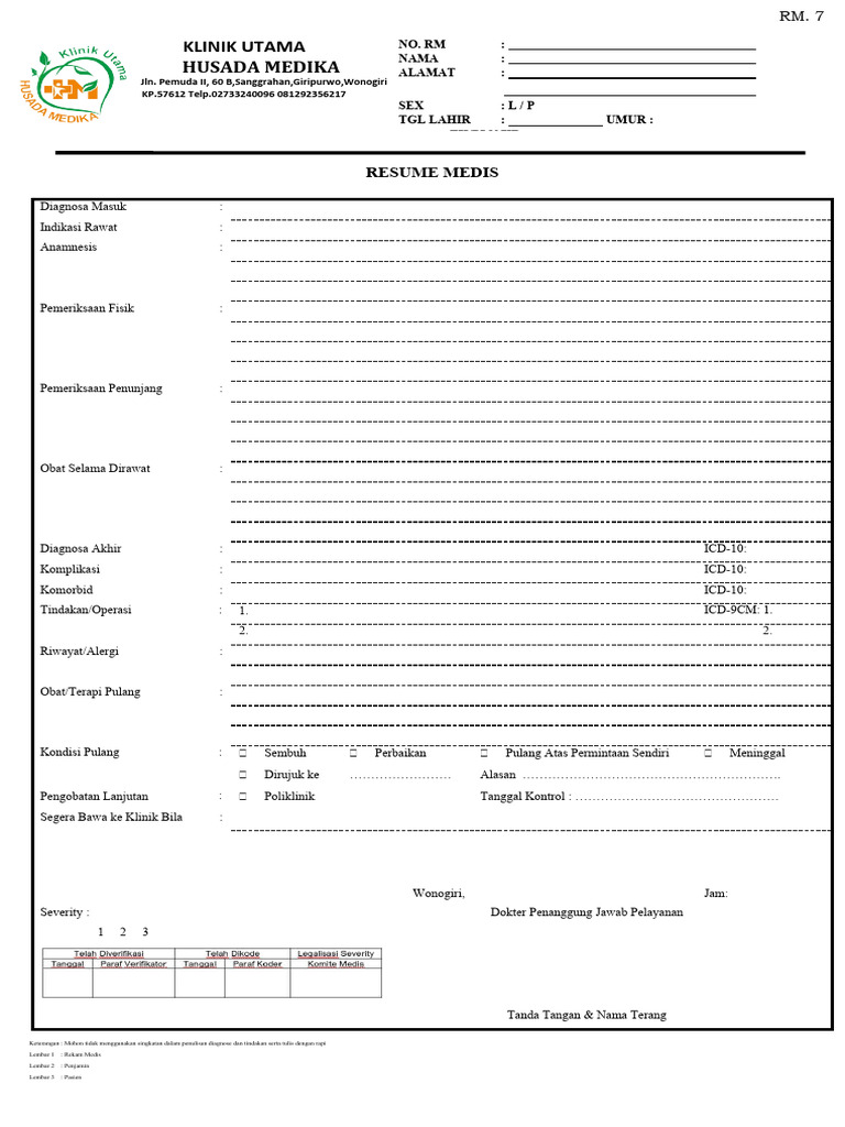 Lembar RM 7 Resume Medis | PDF