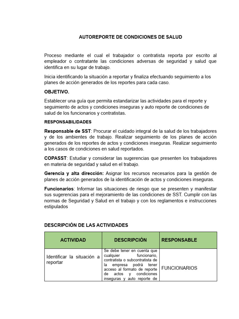 Autoreporte de Condiciones de Salud Word | PDF