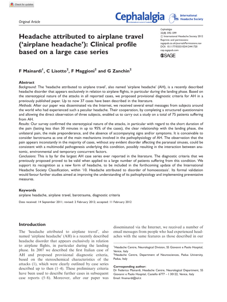 Airplane Headache Insights | PDF | Headache | Migraine