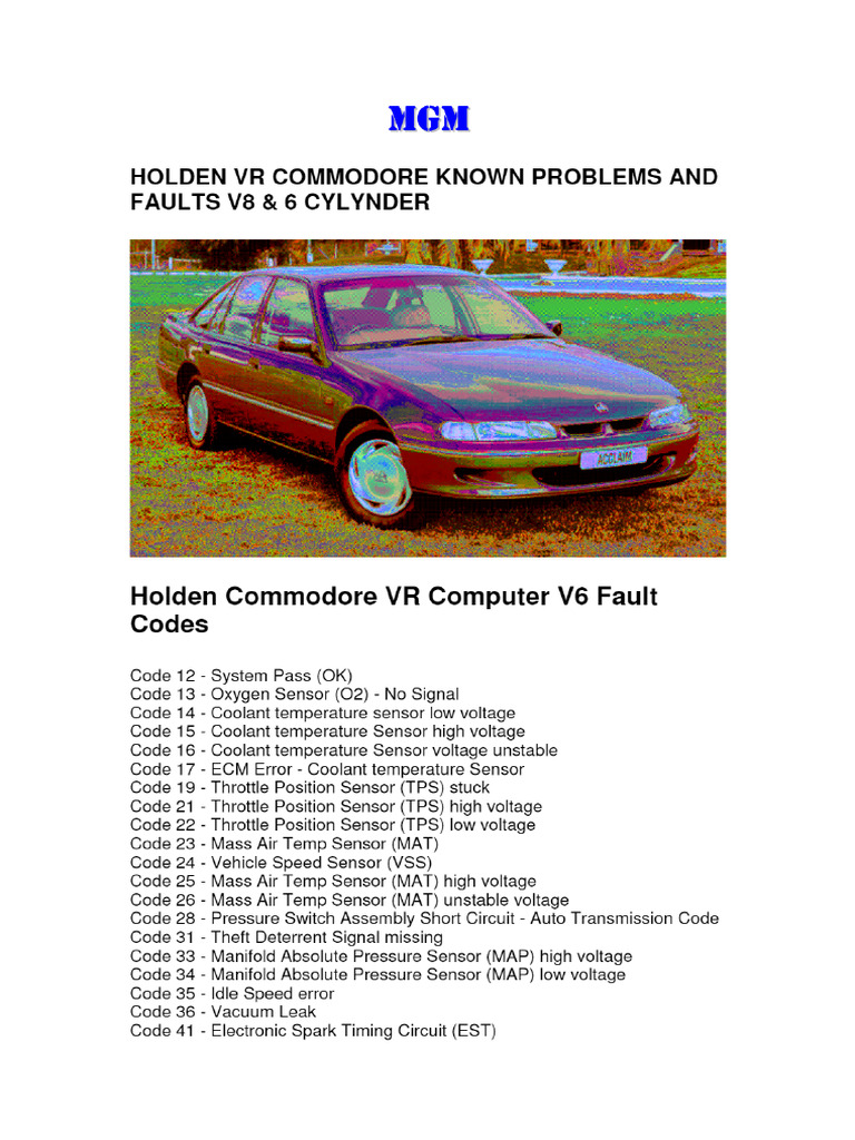 Holden Commodore VR Computer V6 Fault Codes - Manualzz | PDF