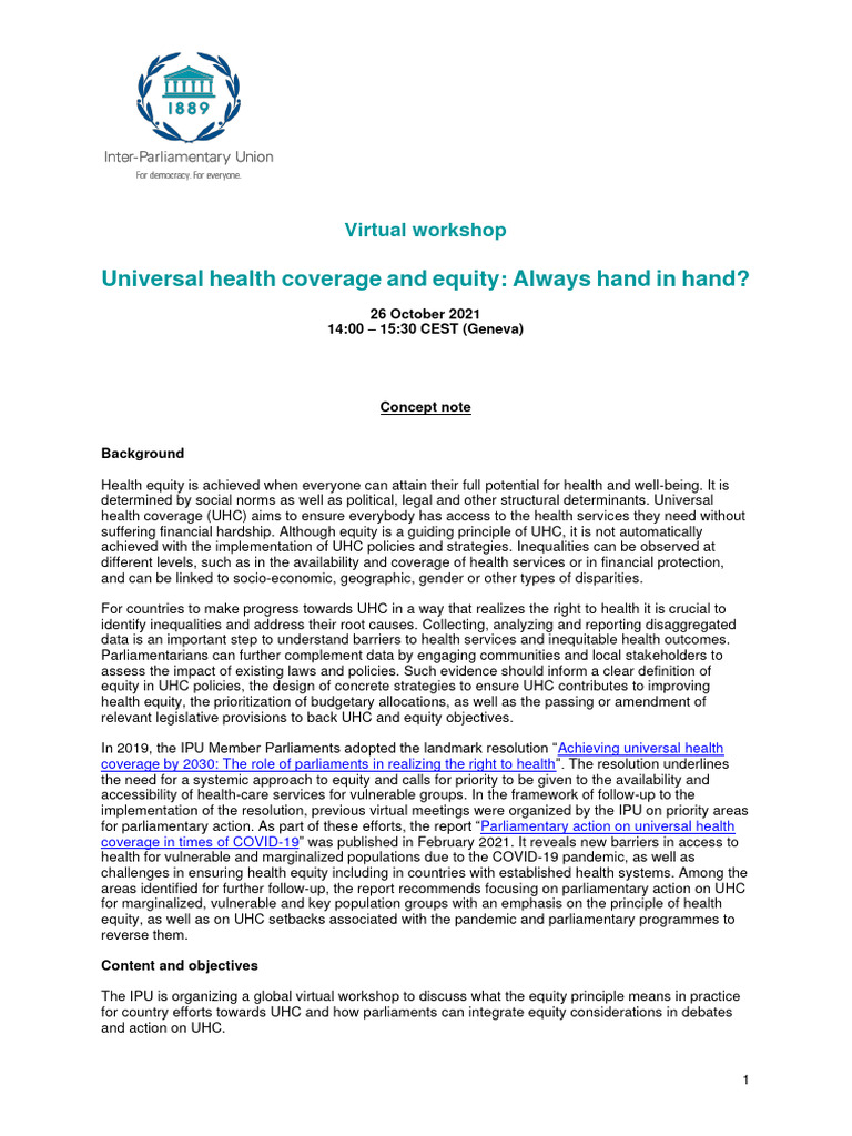 Concept Note - UHC and Equity - Web | PDF | Health Equity | Universal ...