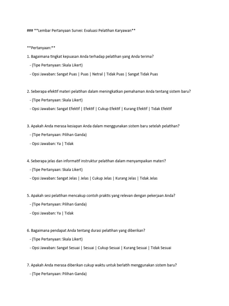 Survei Evaluasi Pelatihan Karyawan | PDF | Karier & Perkembangan