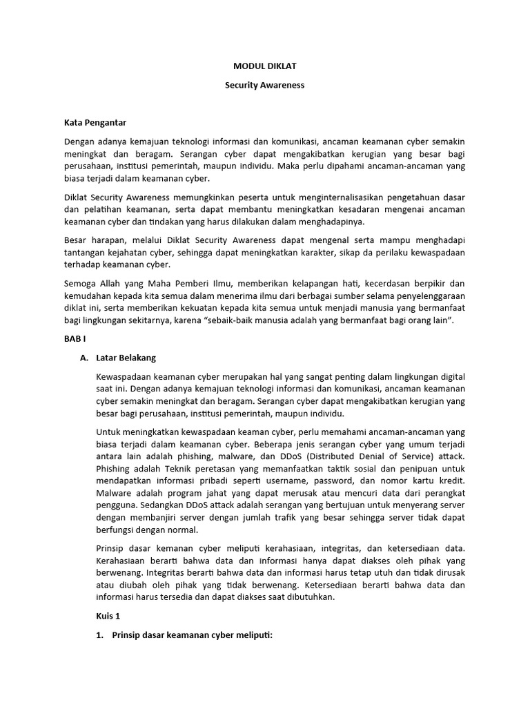 MODUL DIKLAT - Security Awareness | PDF