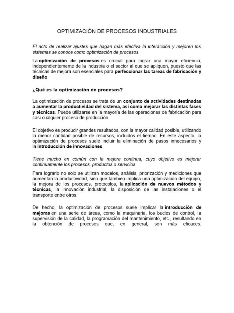 Optimización de Procesos Industriales | PDF | Calidad (comercial ...