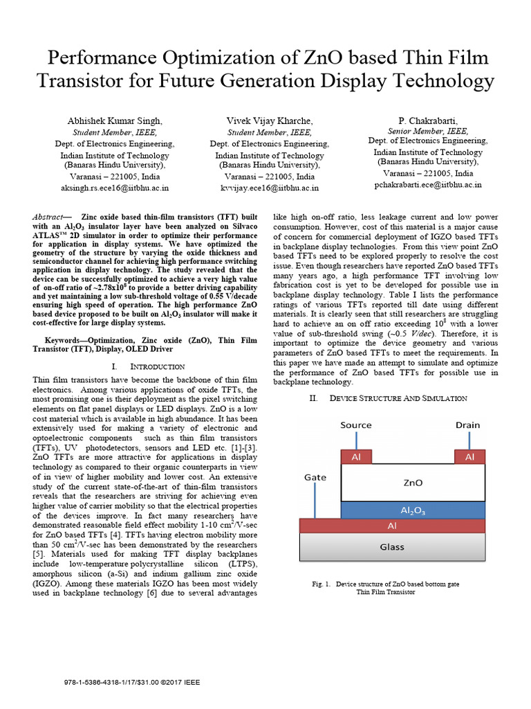 Performance Optimization of Zno Based Thin Film Transistor For Future ...