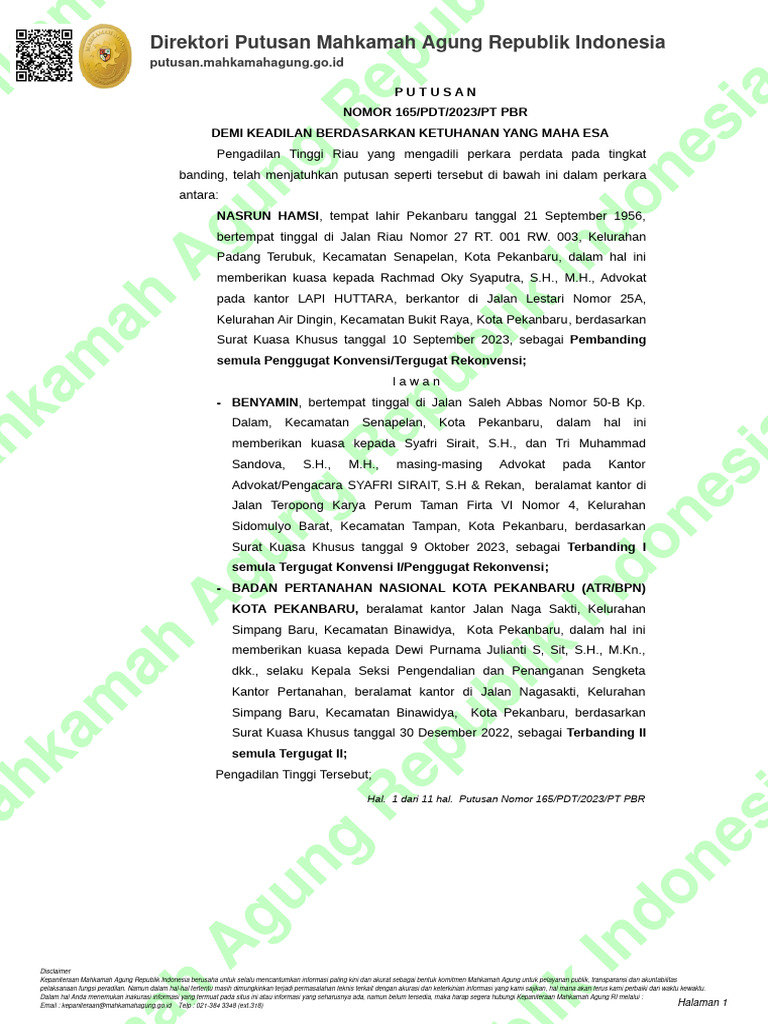 Putusan 165 PDT 2023 PT PBR 2023122 | PDF