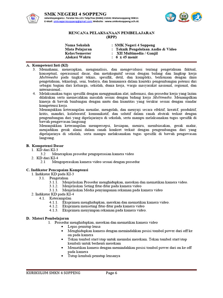 RPP 2 Teknik Pengelolaan Audio Video | PDF | Karier & Perkembangan