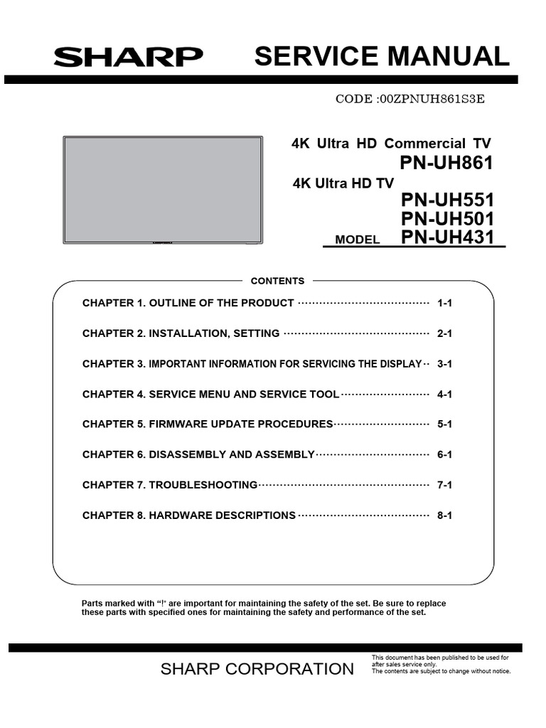 Sharp PN-UH861 Service Manual | PDF