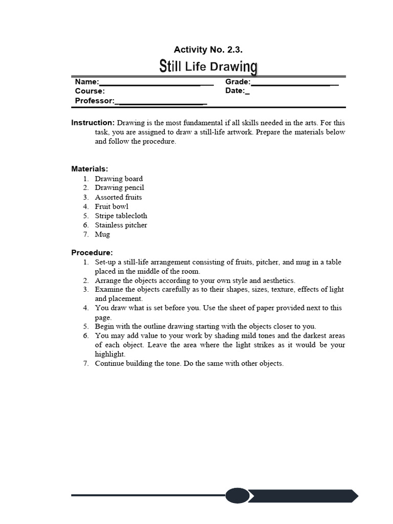 Still Life Drawing Lesson Plan | PDF
