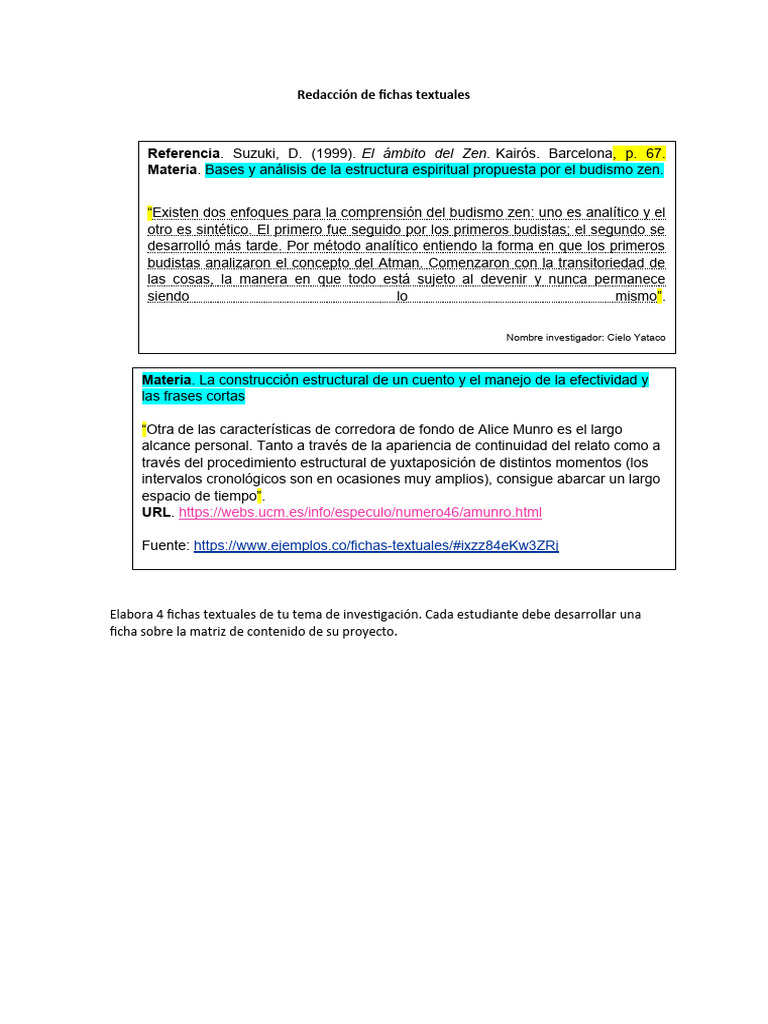 Redacción de Fichas Textuales | PDF