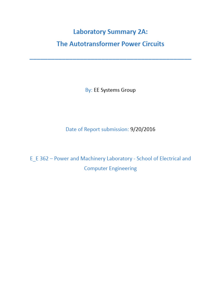 Lab 2A - The Autotransformer Power Circuits | PDF
