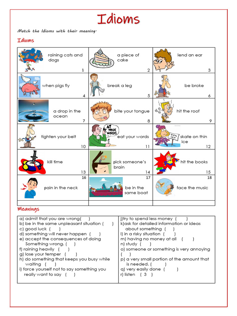 Idioms - Activity November 4TH | PDF