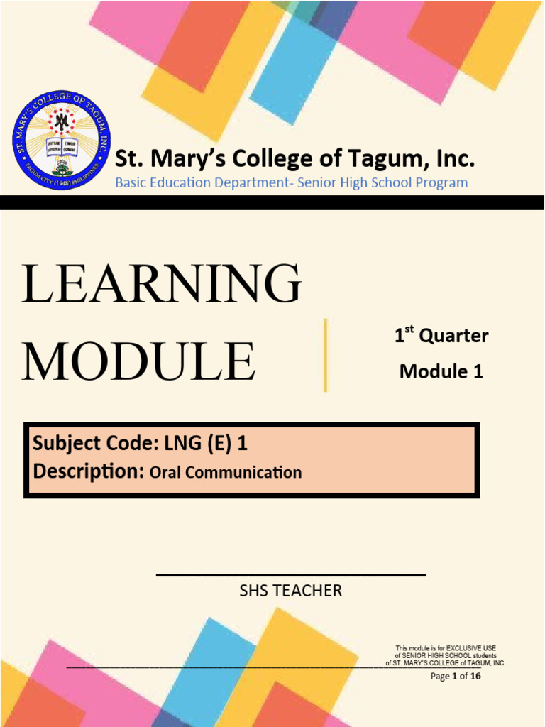 Edited. Module 1 Oral Comm | PDF | Communication | Information
