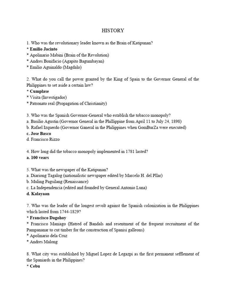 History Pre-Test | PDF | President Of The Philippines | World Politics